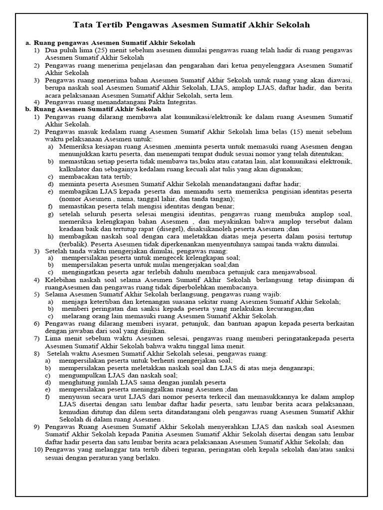 Tata Tertib Pengawas Asesmen Sumatif Akhir Sekolah | PDF