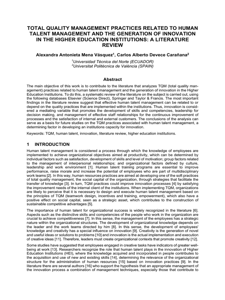 MenaDevece - Total Quality Management Practices Related To Human Talent Management and The ...
