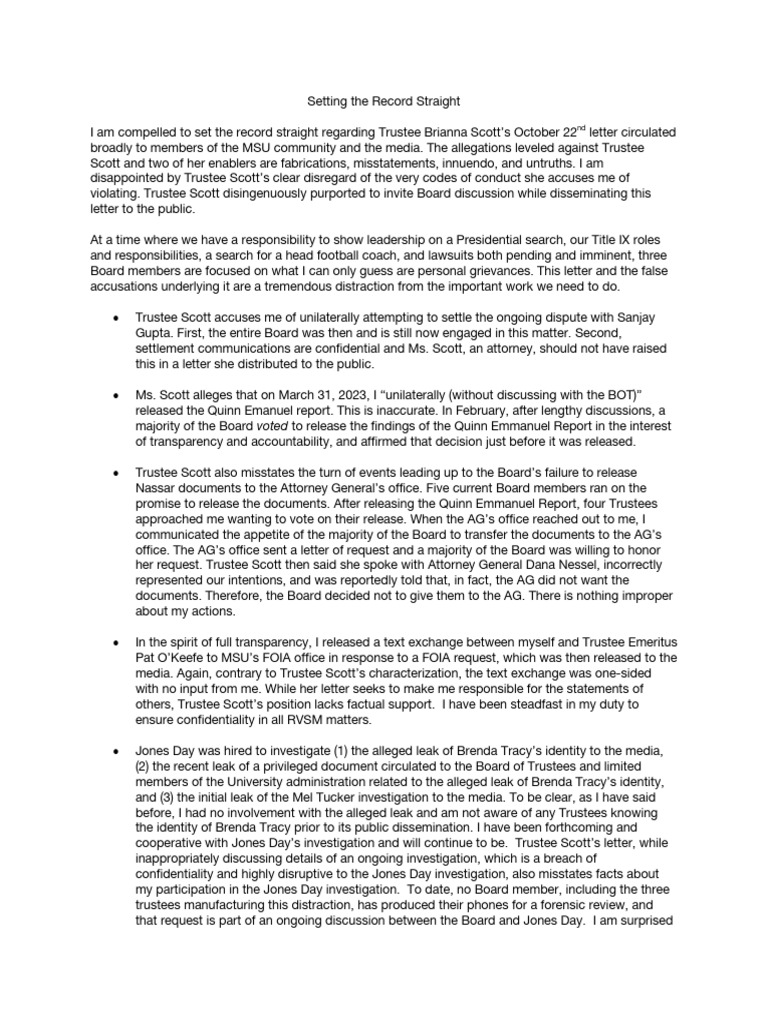 MSU Chair Rema Vassar Issues Statement | PDF