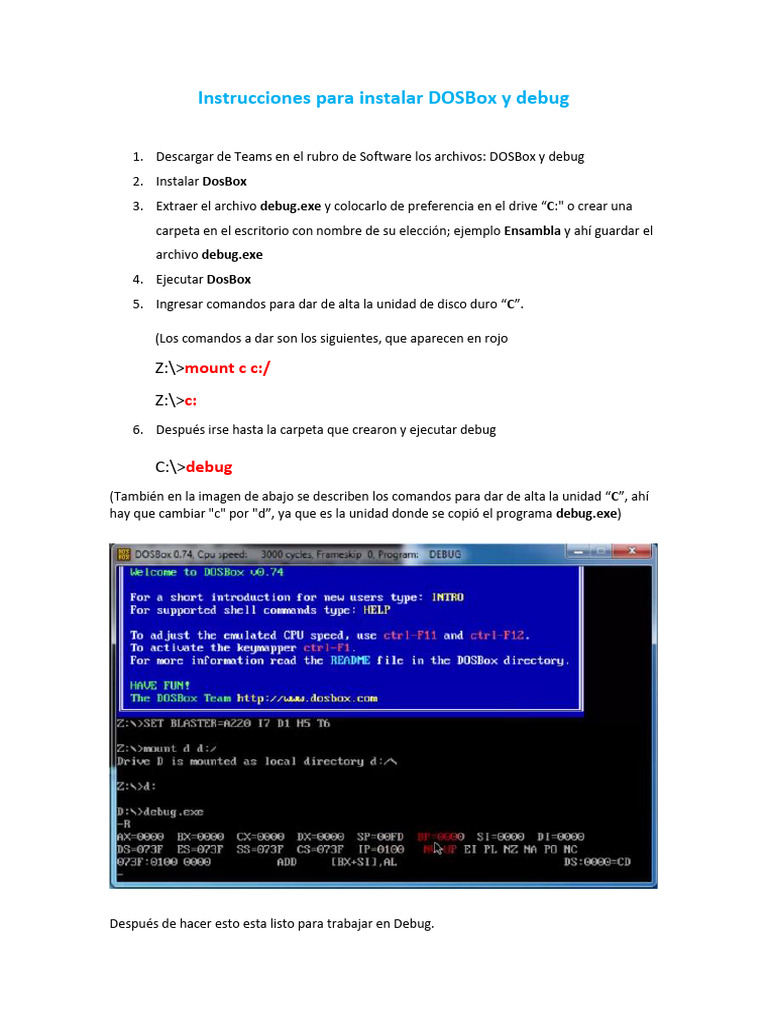 Instrucciones DOSBox Debug | PDF