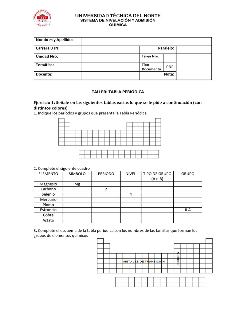 Taller Tabla Periódica | PDF