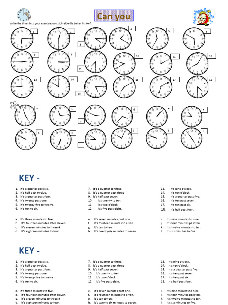 Can You Tell The Time Reading Comprehension Exercises 51602 | PDF