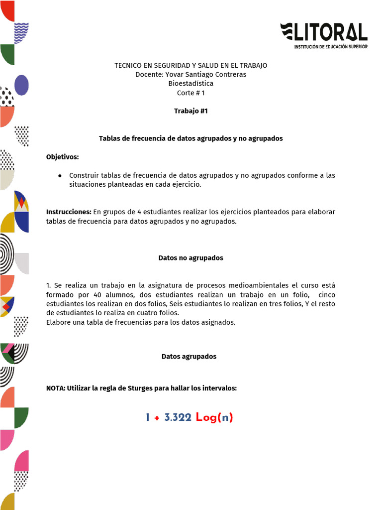 Taller #1 Tablas de Frecuencia Datos Agrupados y No Agrupados | PDF