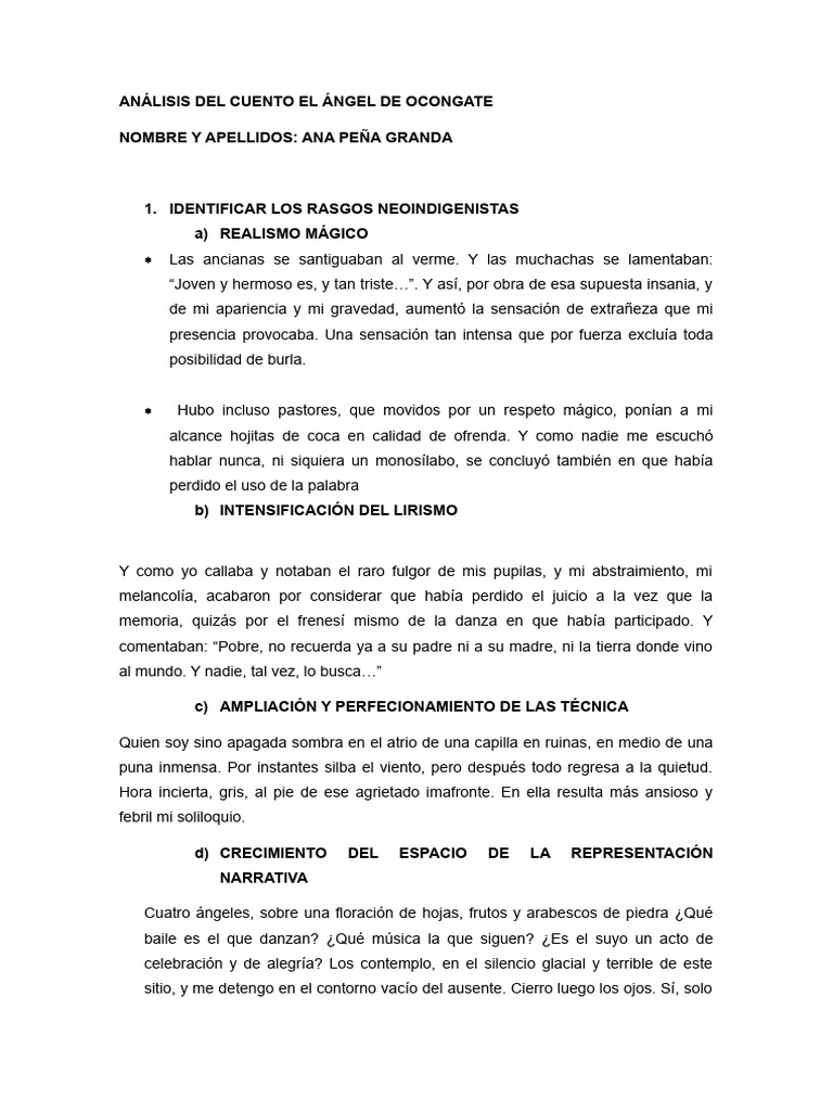 Análisis Del Cuento El Ángel de Ocongate | PDF
