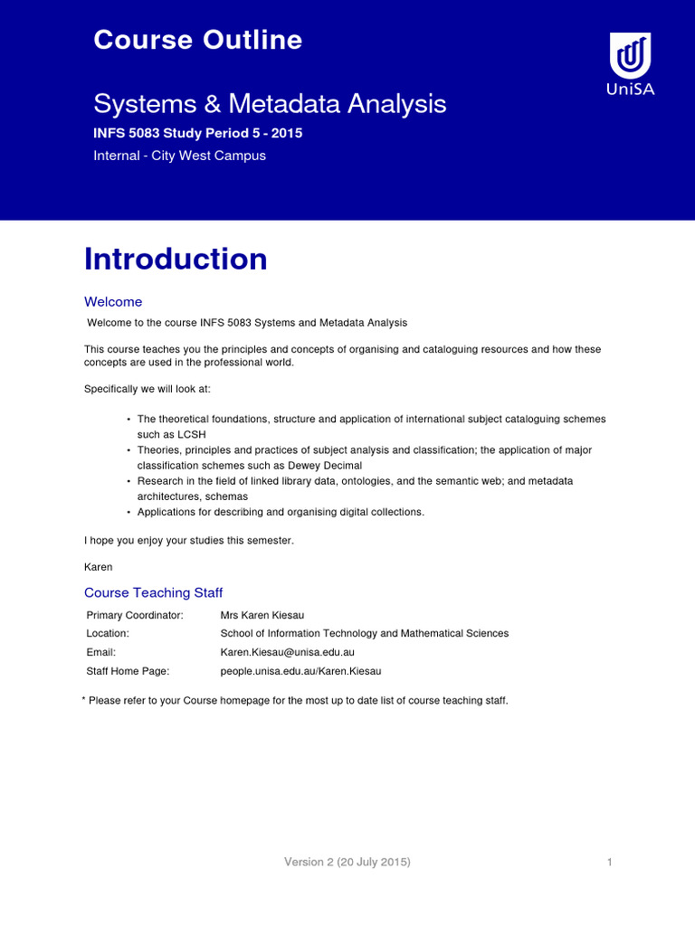 Systems & Metadata Analysis Course | PDF