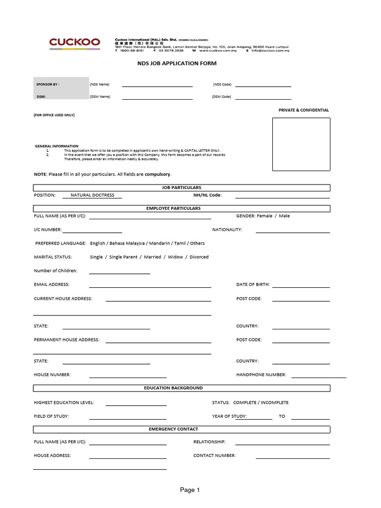 NEW NDS Employment Application Form 202009 | PDF