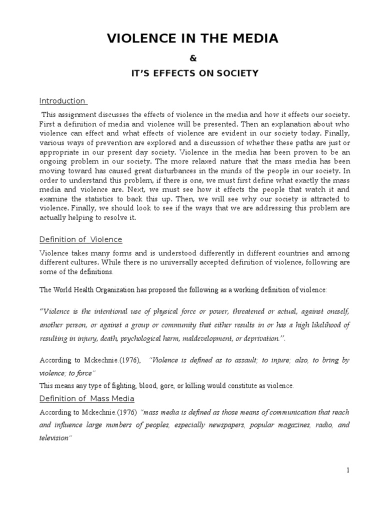 Violence in The Media and Its Effects On Society | PDF | Violence ...
