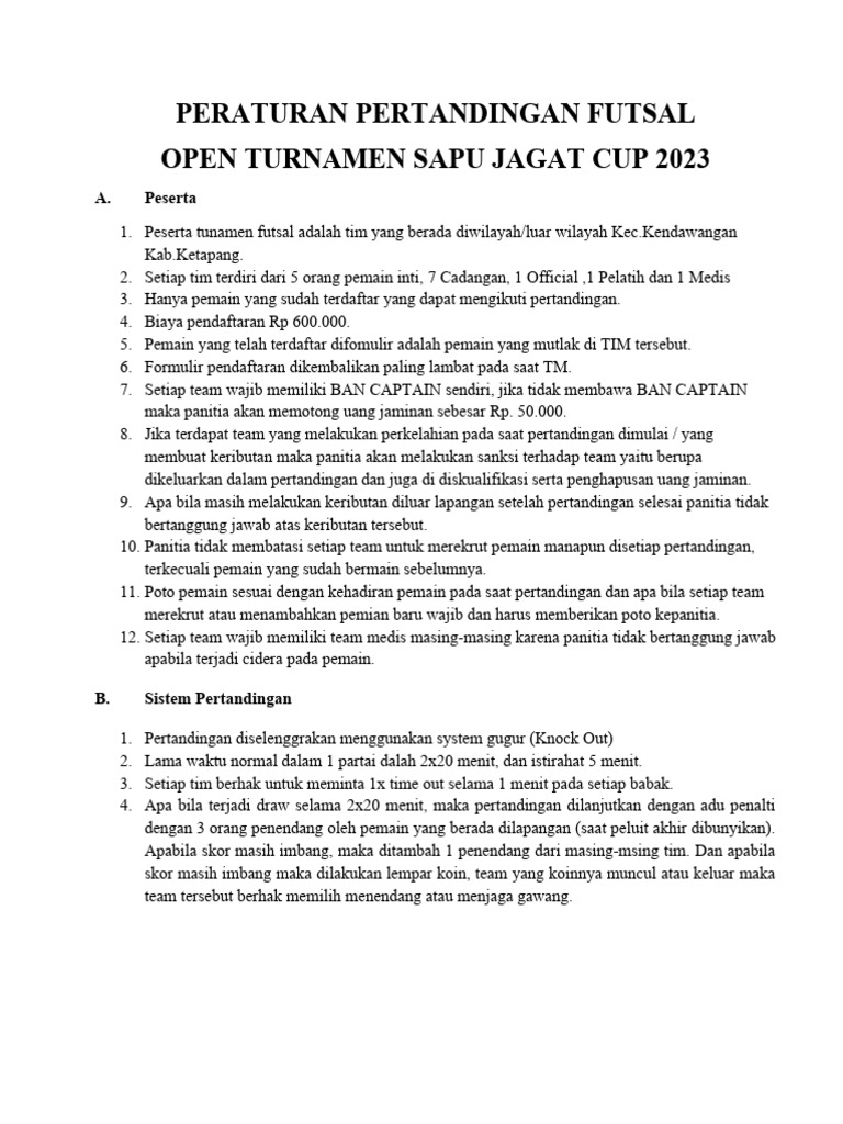 Peraturan Pertandingan Futsal 2023 | PDF