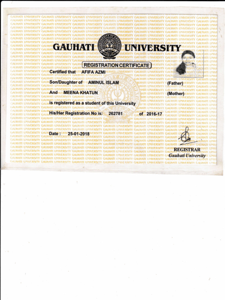 Gauhati University Registration Certificate | PDF