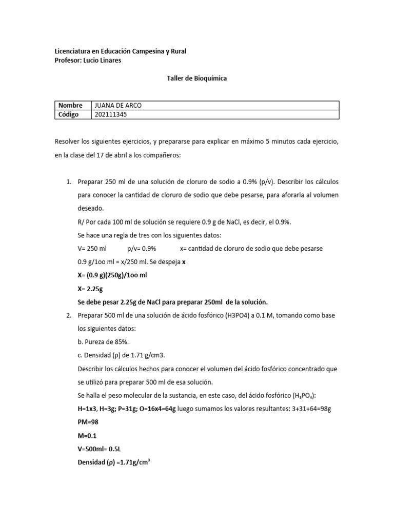 Taller Bioquimica 17abril 2021 EVALUACION | PDF | Sustancias químicas | Ciencias fisicas