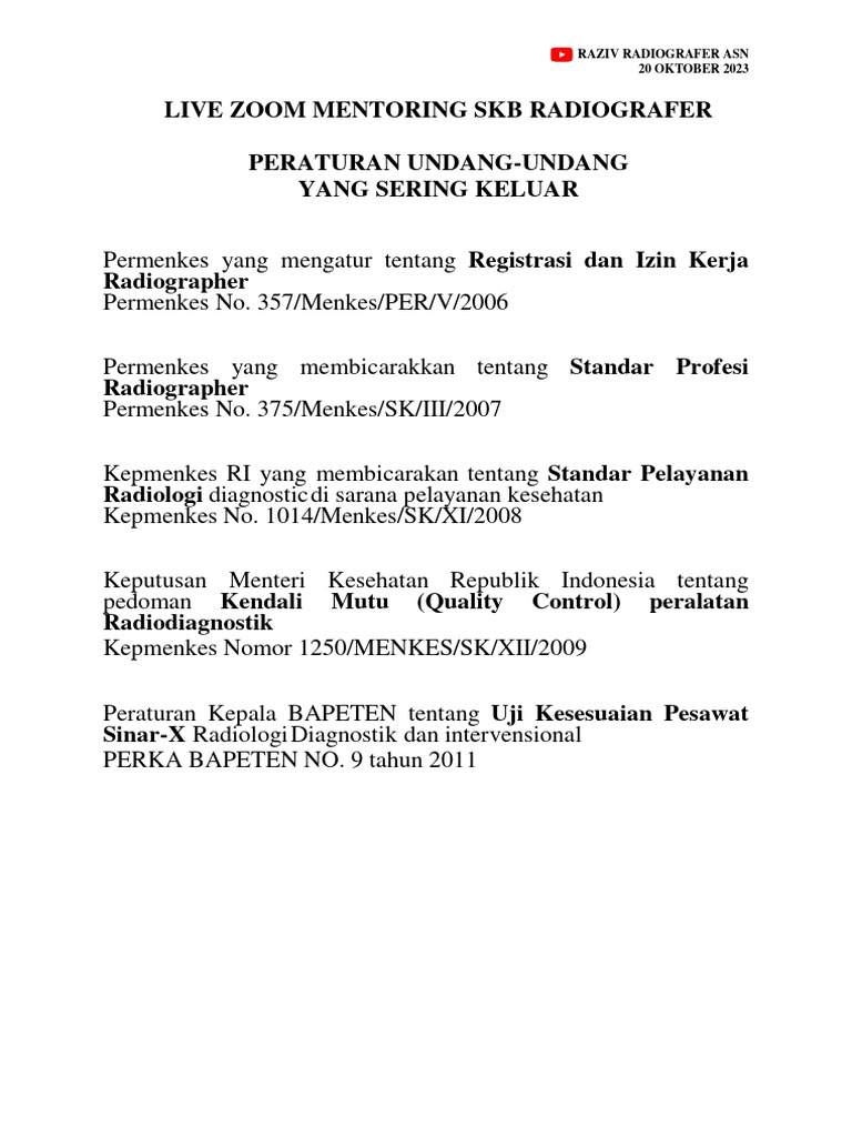 Peraturan Undang-Undang Radiologi Raziv | PDF