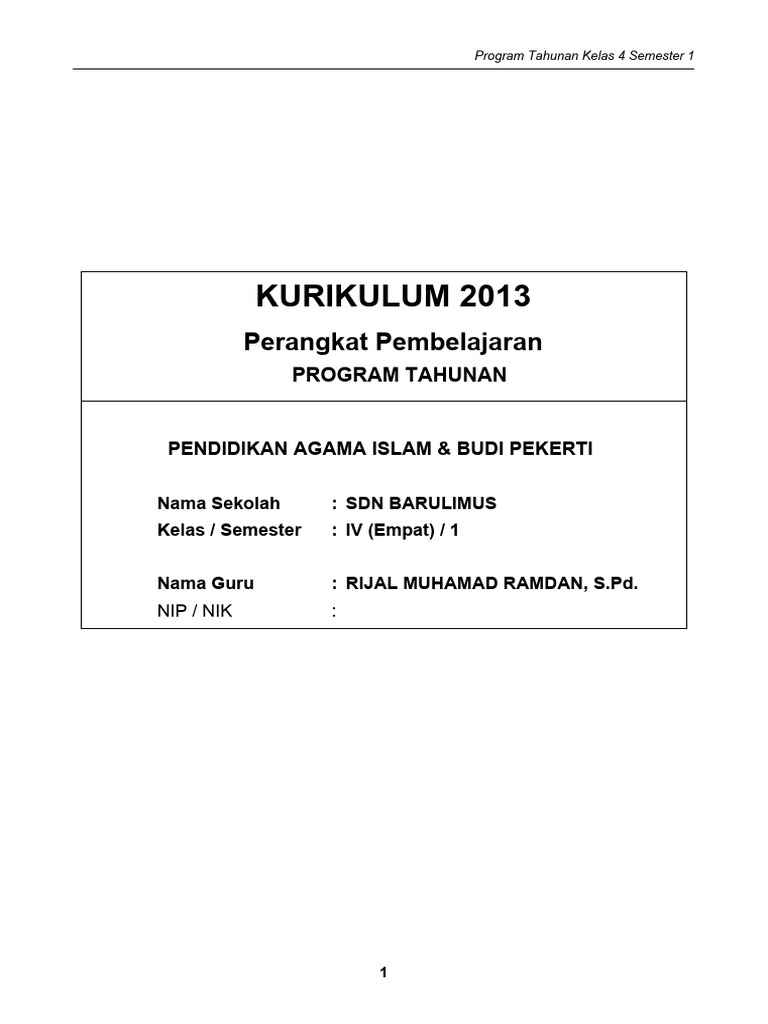 Program Tahunan Kelas 4 | PDF
