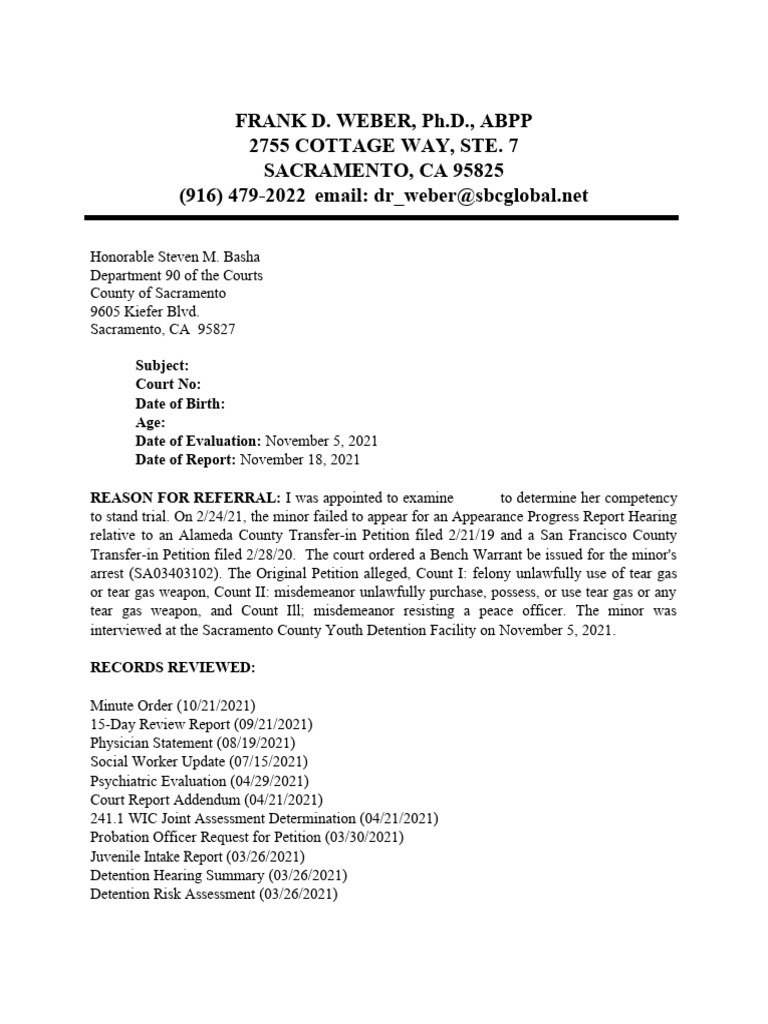 Sample Juvenile Report | PDF
