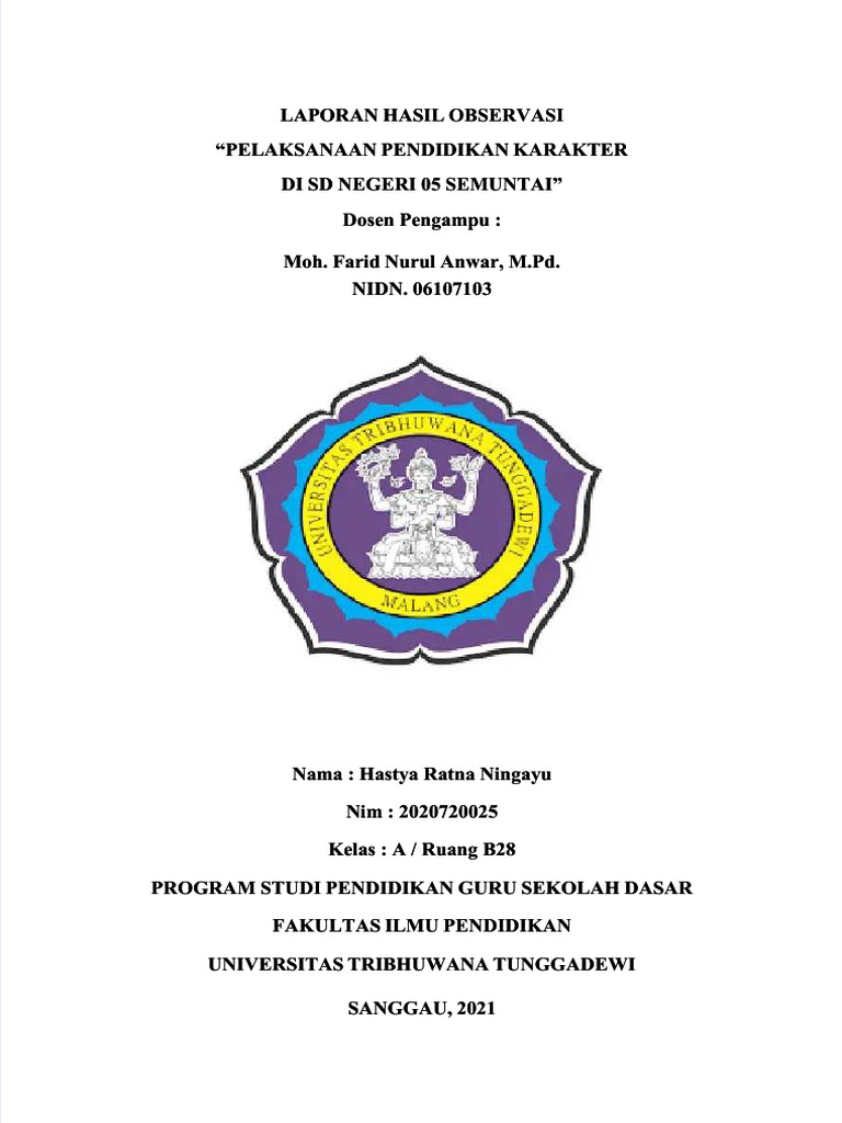 PDF Laporan Hasil Observasi Pendidikan Karakter Compress | PDF