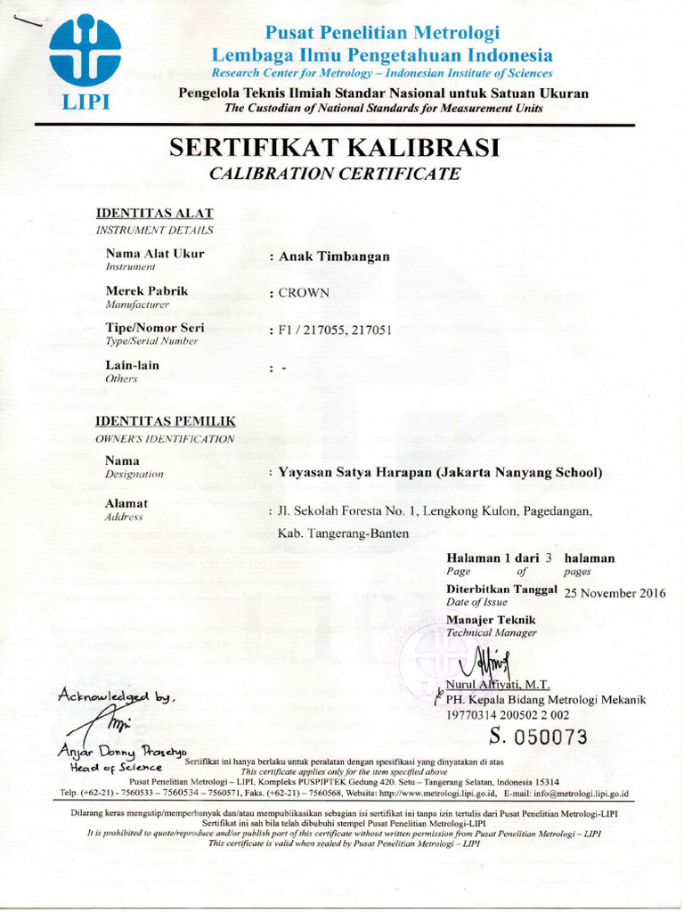 Sertifikat of Anak Timbangan | PDF