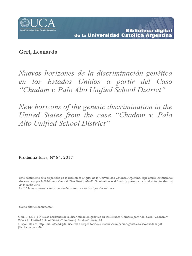 Discriminación genética: Caso Chadam EE. UU. | PDF