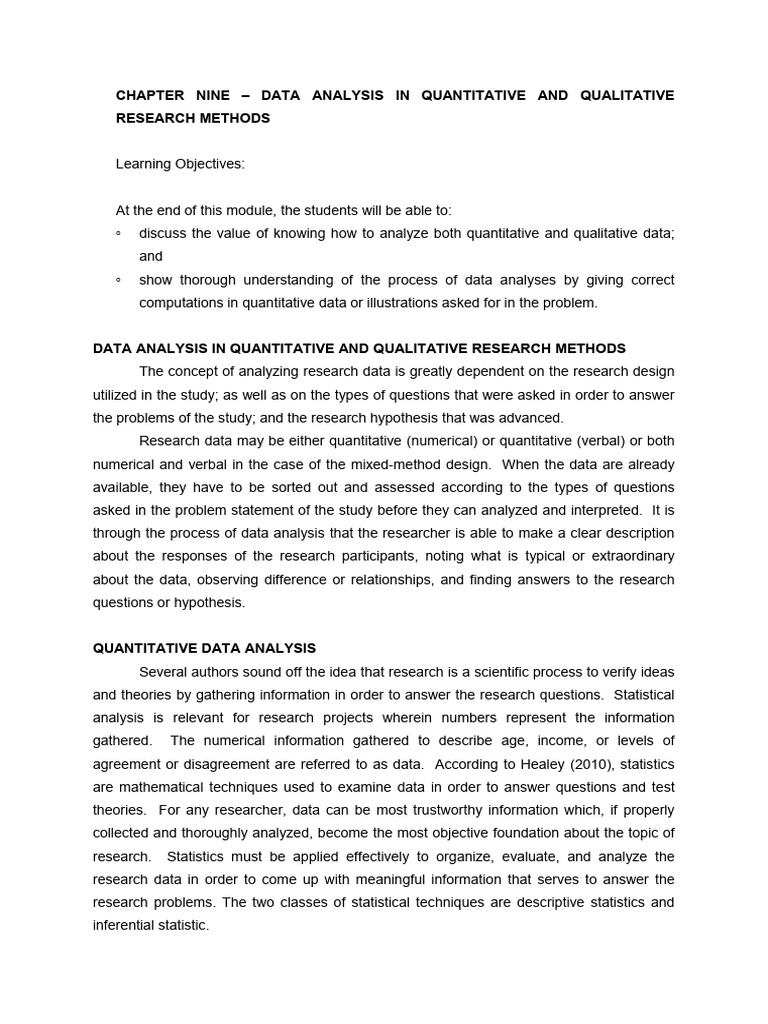 Chapter Nine - Data Analysis in Quantitative and Qualitative Research Methods | PDF