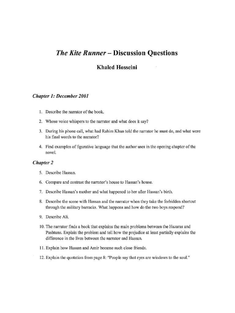 Kite Runner Discussion Questions | PDF