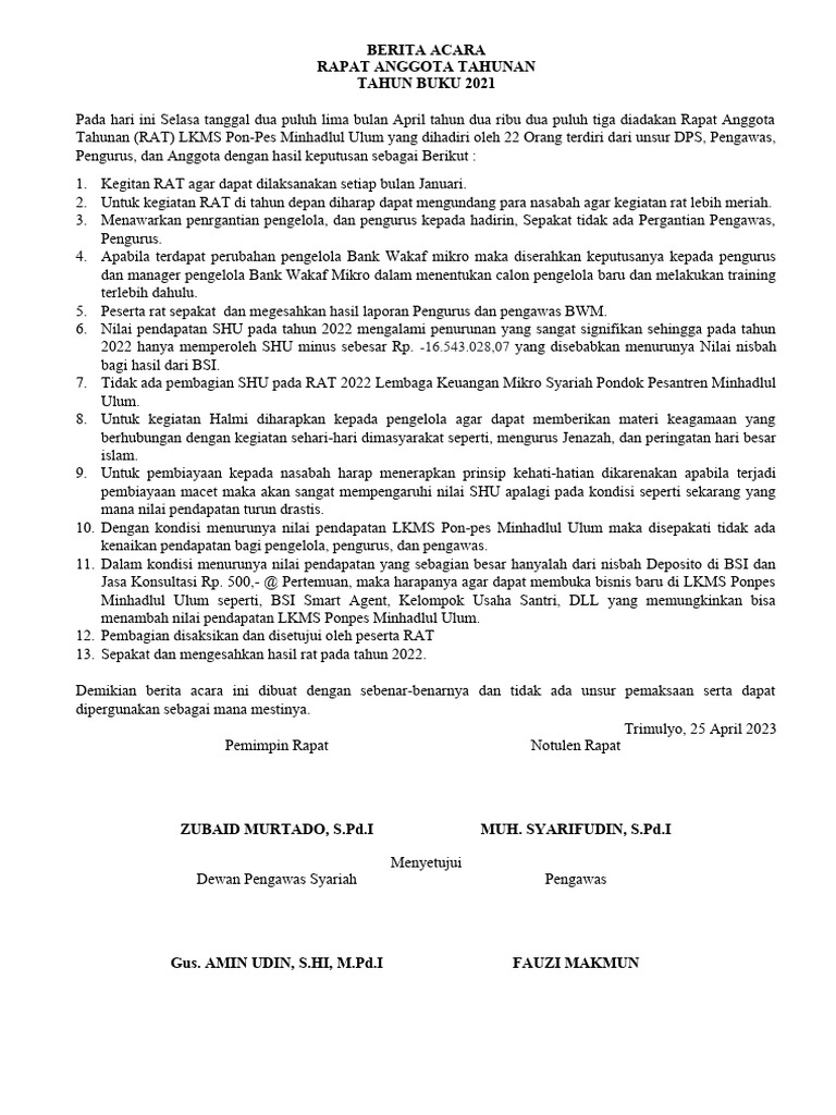 Berita Acara Rat | PDF