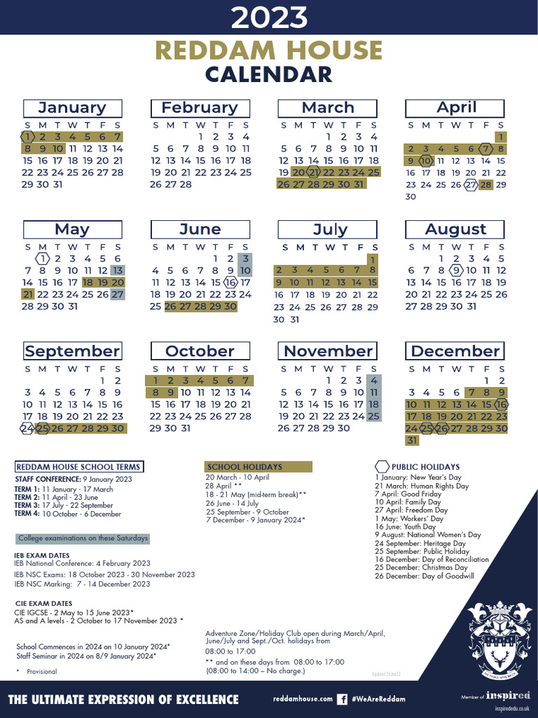 2023 Reddam Calendar | PDF