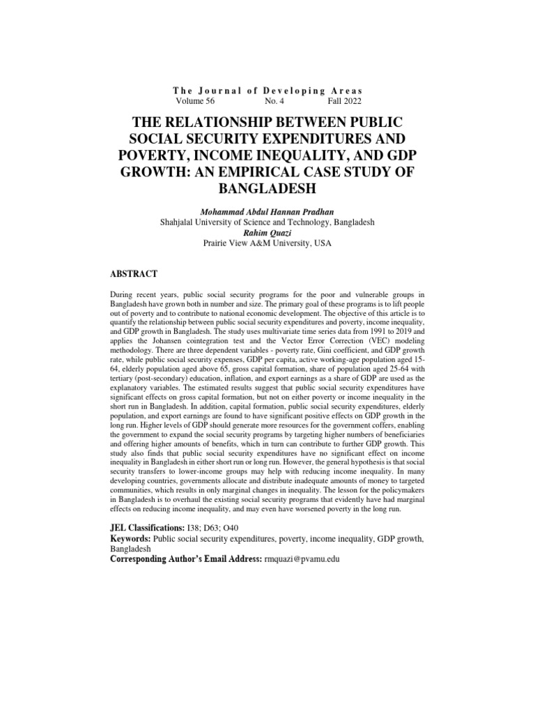 The Relationship Between Public Social Security Expenditures and Poverty, Income Inequality, and ...