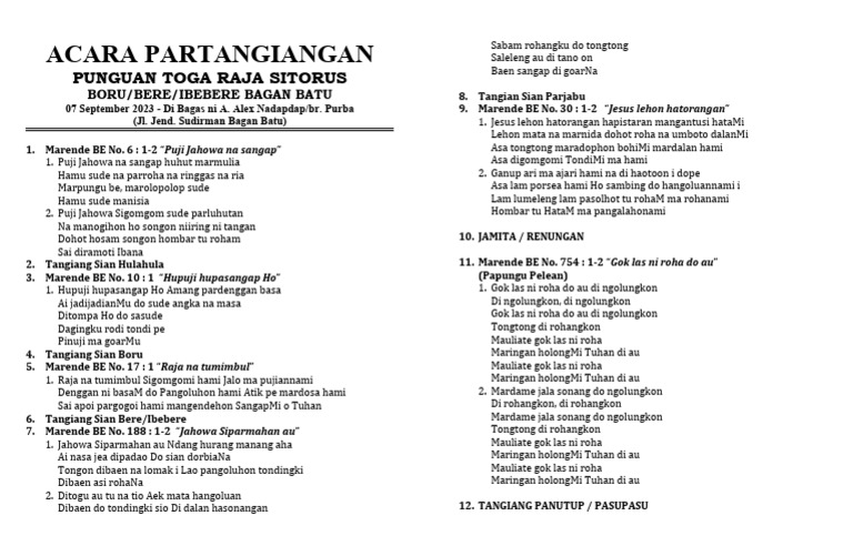 ACARA IBADAH PARTANGIANGAN Toga Raja Sitorus | PDF