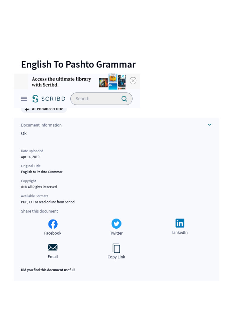 English To Pashto Grammar - PDF - Pronoun - Verb | PDF