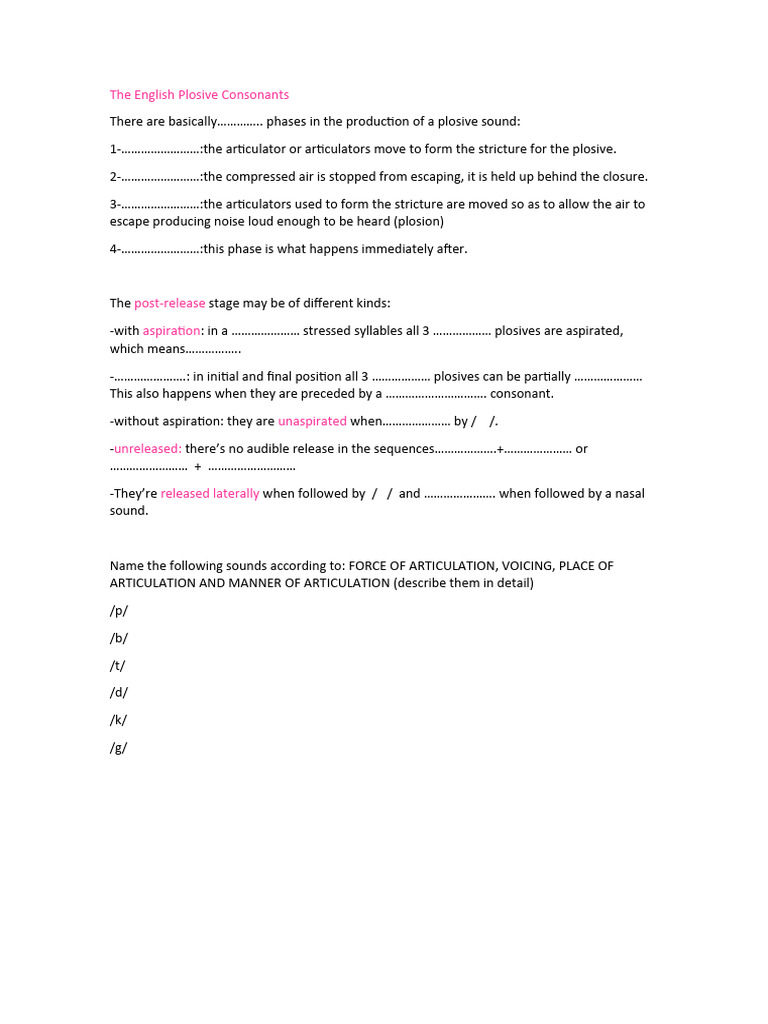 The English Plosive Consonants | PDF