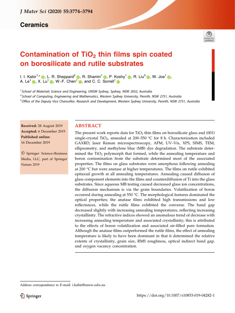 Contamination of TiO2 Thin Films Spin Coated On Borosilicate and Rutile ...