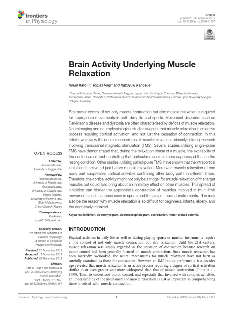 Brain Activity Underlying Muscle Relaxation | PDF
