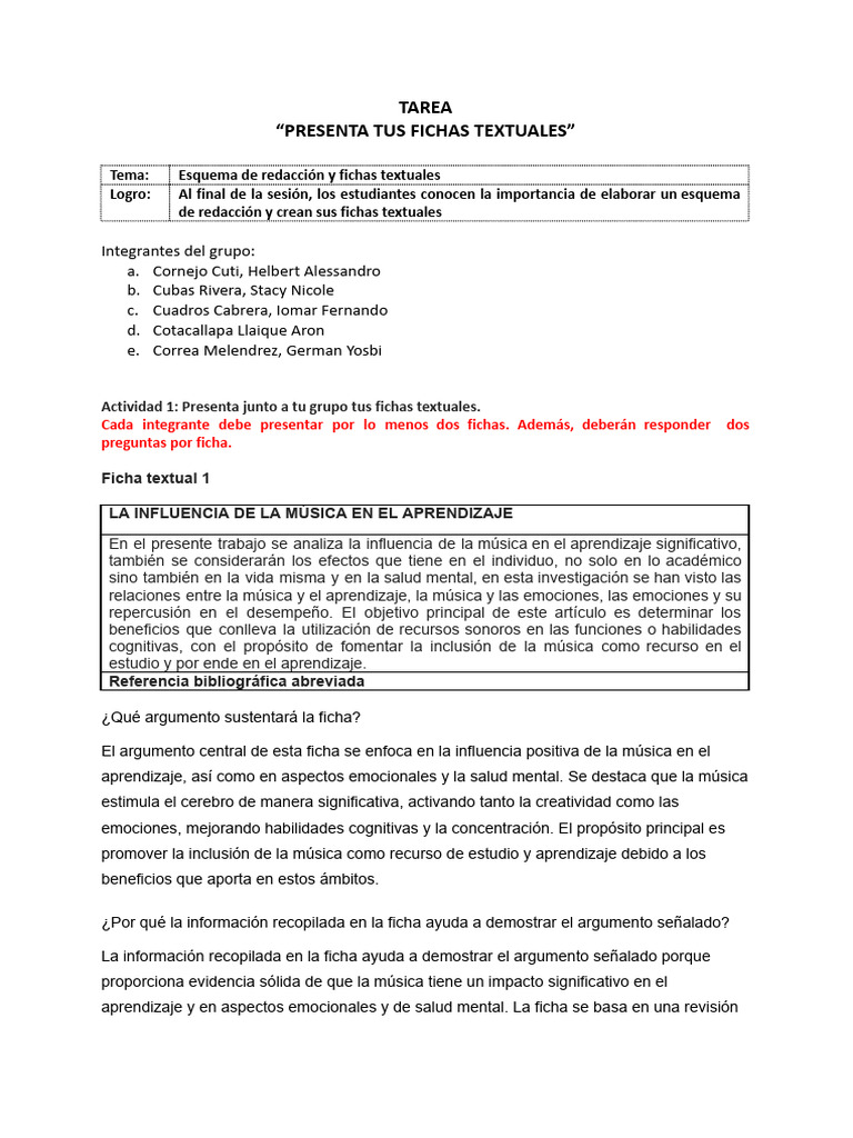 Semana 09 - Tema 02 Tarea - Presenta Tus Fichas Textuales | PDF Semana 09 - Tema 02 Tarea - Presenta Tus Fichas Textuales | PDF