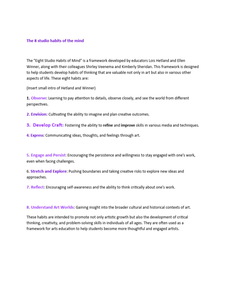 The 8 Studio Habits of The Mind | PDF