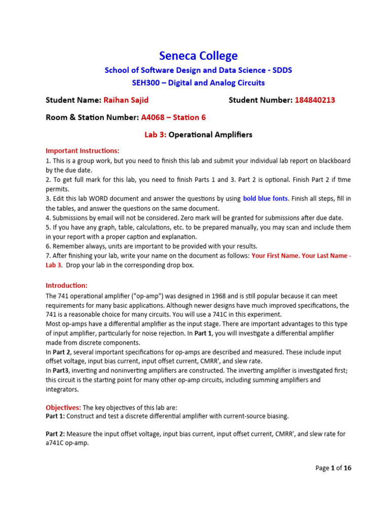 Lab 3 - Operational Amplifiers | PDF