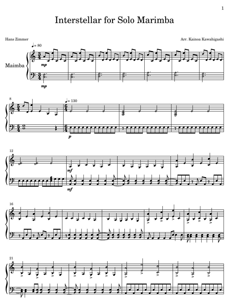 Interstellar For Solo Marimba | PDF