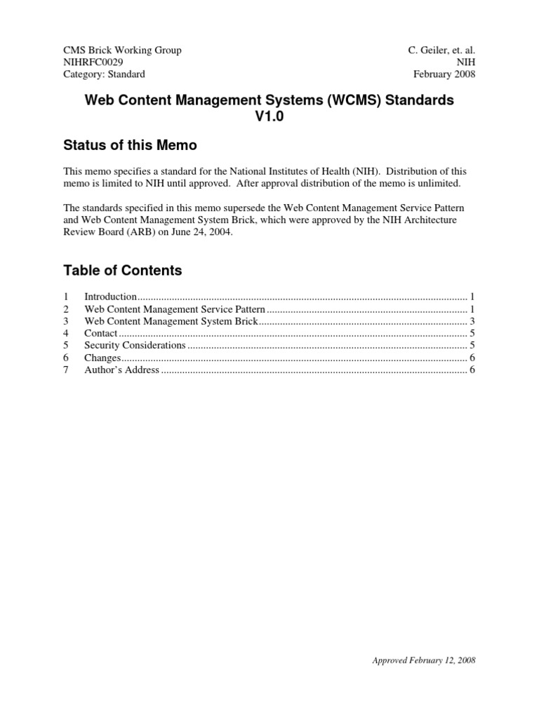 Web Content Management Systems (WCMS) Standards V1.0 Status of This ...