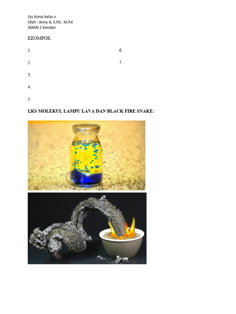 Lks Kimia Kelas X Molekul Lampu Lava Dan Black Fire Snake | PDF