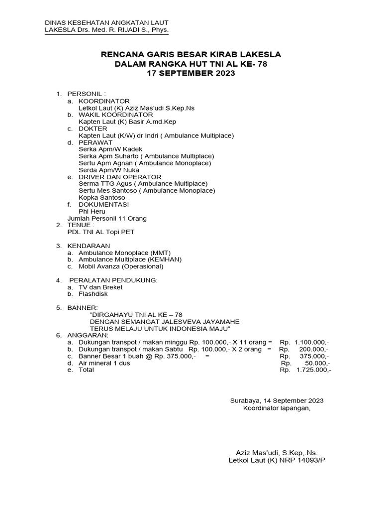 Rencana Garis Besar Kirab Lakesla | PDF