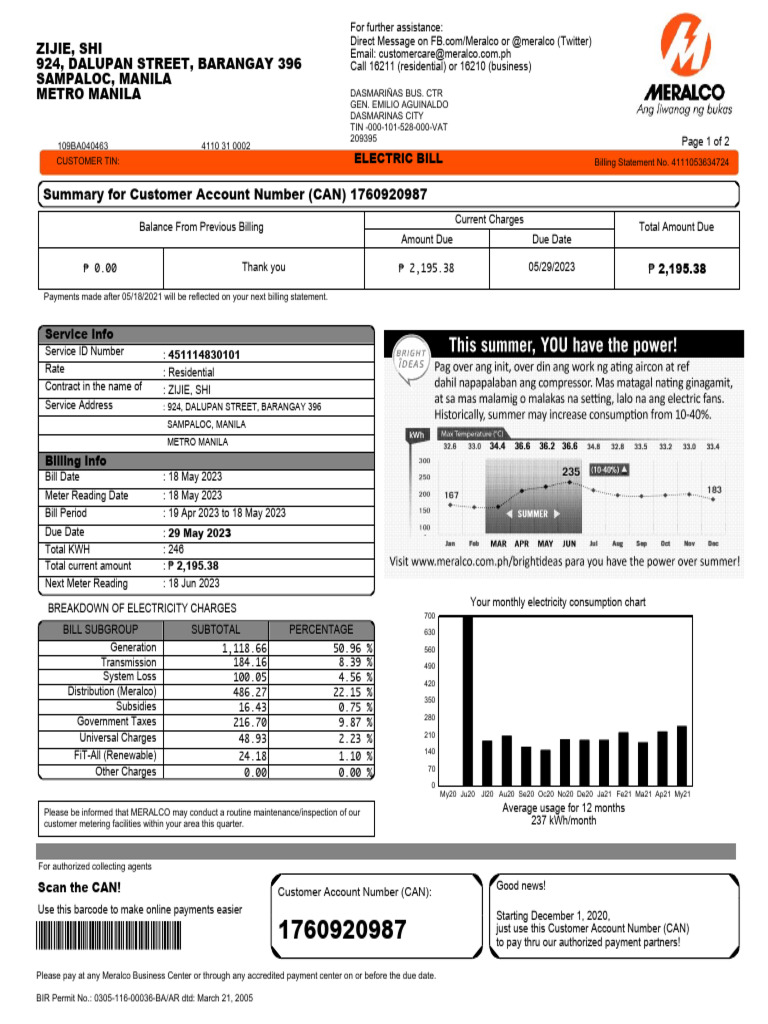 Meralco Bill 451114830101 05182021 1 | PDF