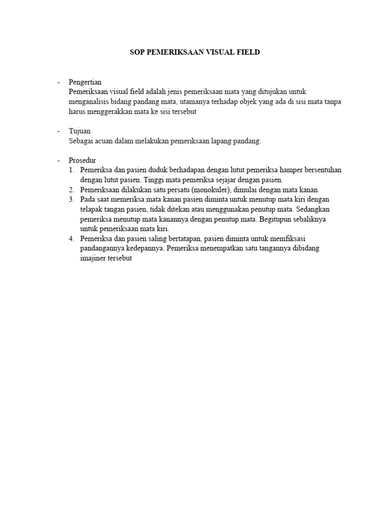 Sop Pemeriksaan Visual Field | PDF