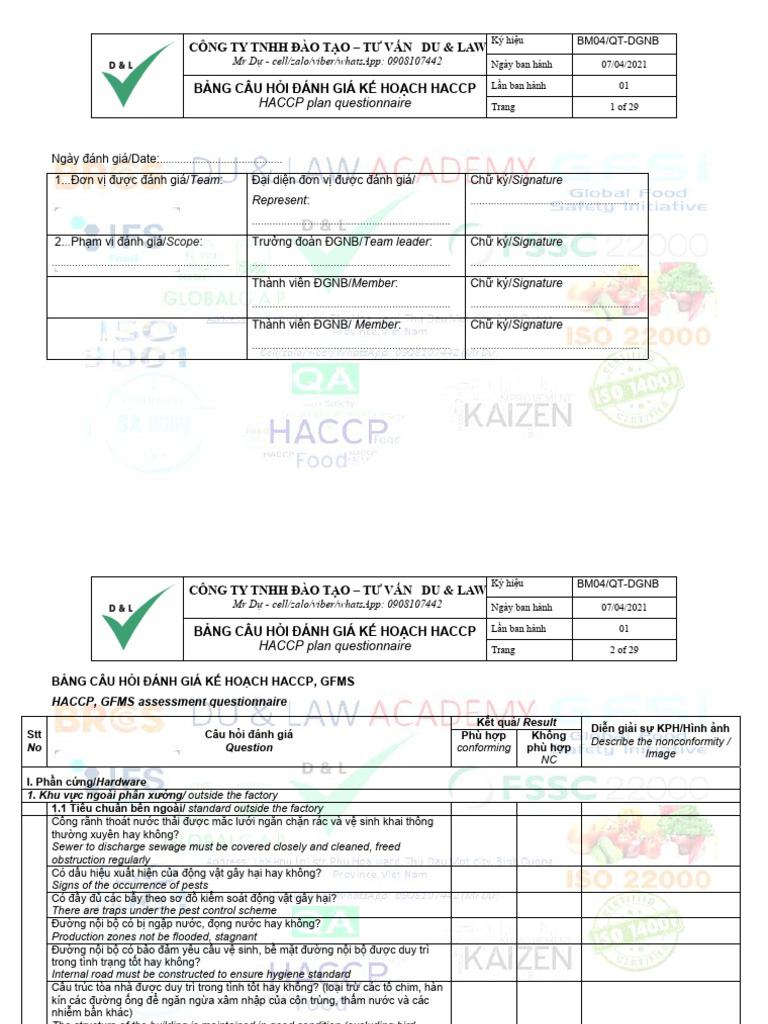 HACCP Audit Checklist | PDF