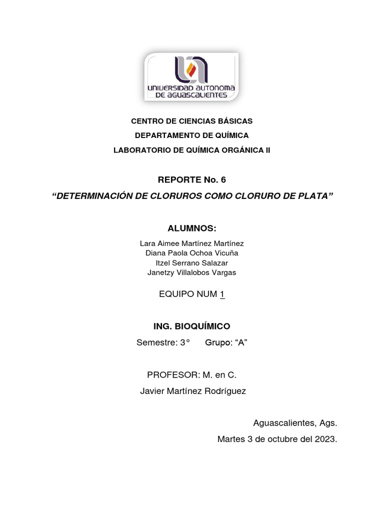 Practica 6. DETERMINACIÓN DE CLORUROS COMO CLORURO DE PLATA | PDF