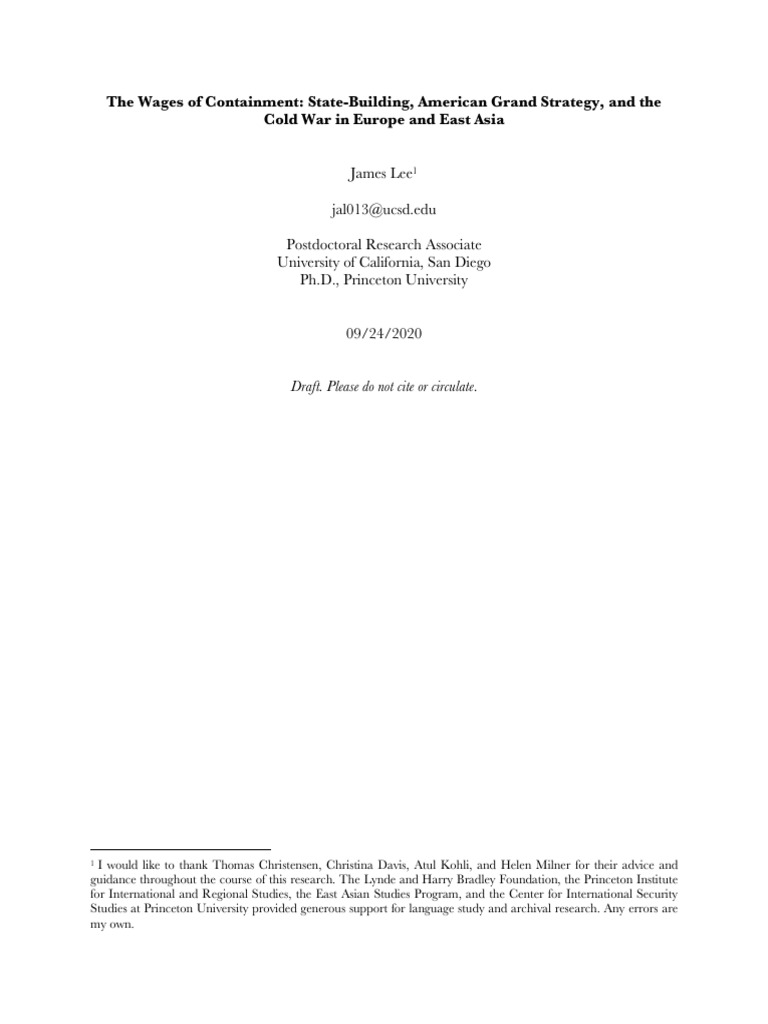 The Wages of Containment: State-Building, American Grand Strategy, and ...