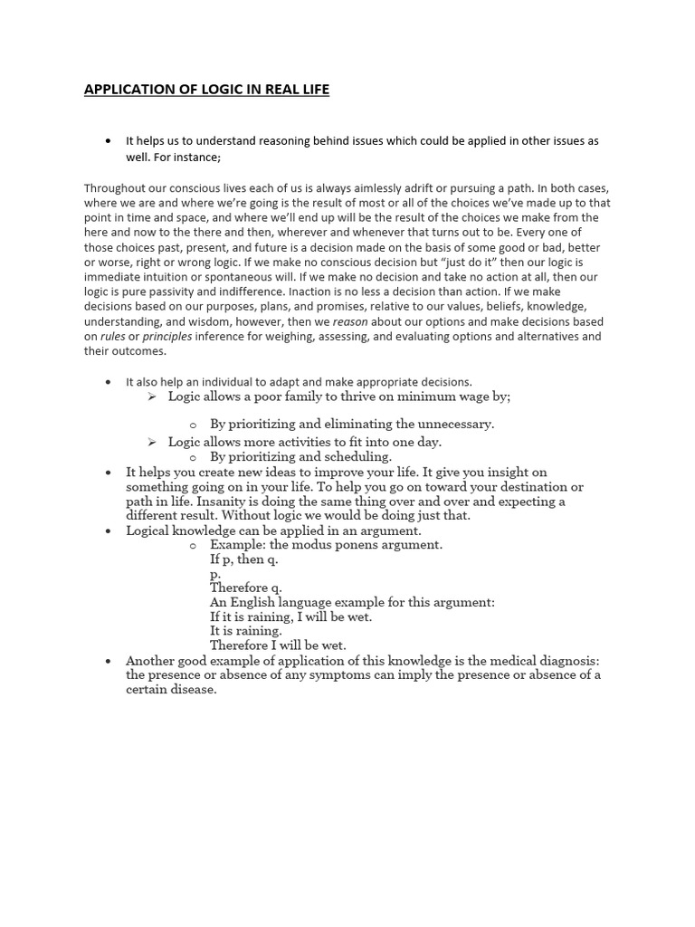 Application of Logic in Real Life | PDF