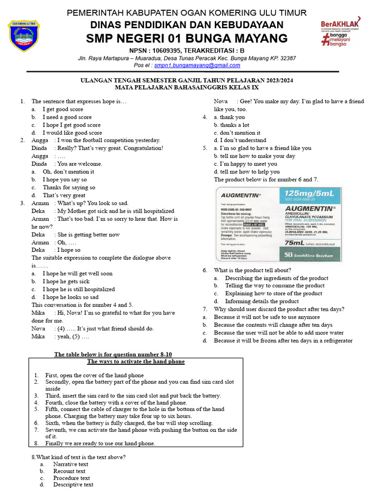 SMP Negeri 01 Bunga Mayang: Dinas Pendidikan Dan Kebudayaan | PDF ...