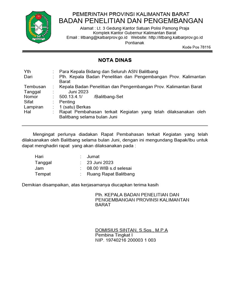 Nota Dinas Kegiatan | PDF