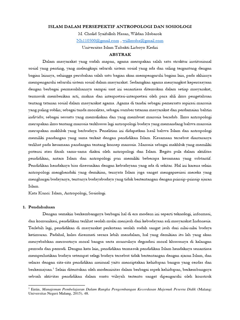 Makalah Islam Dalam Prespektif Antropologi Dan Sosiologi Fiks | PDF