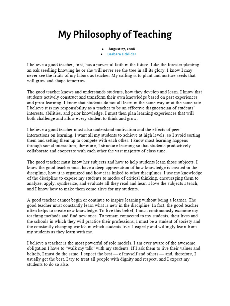 My Philosophy of Teaching | PDF