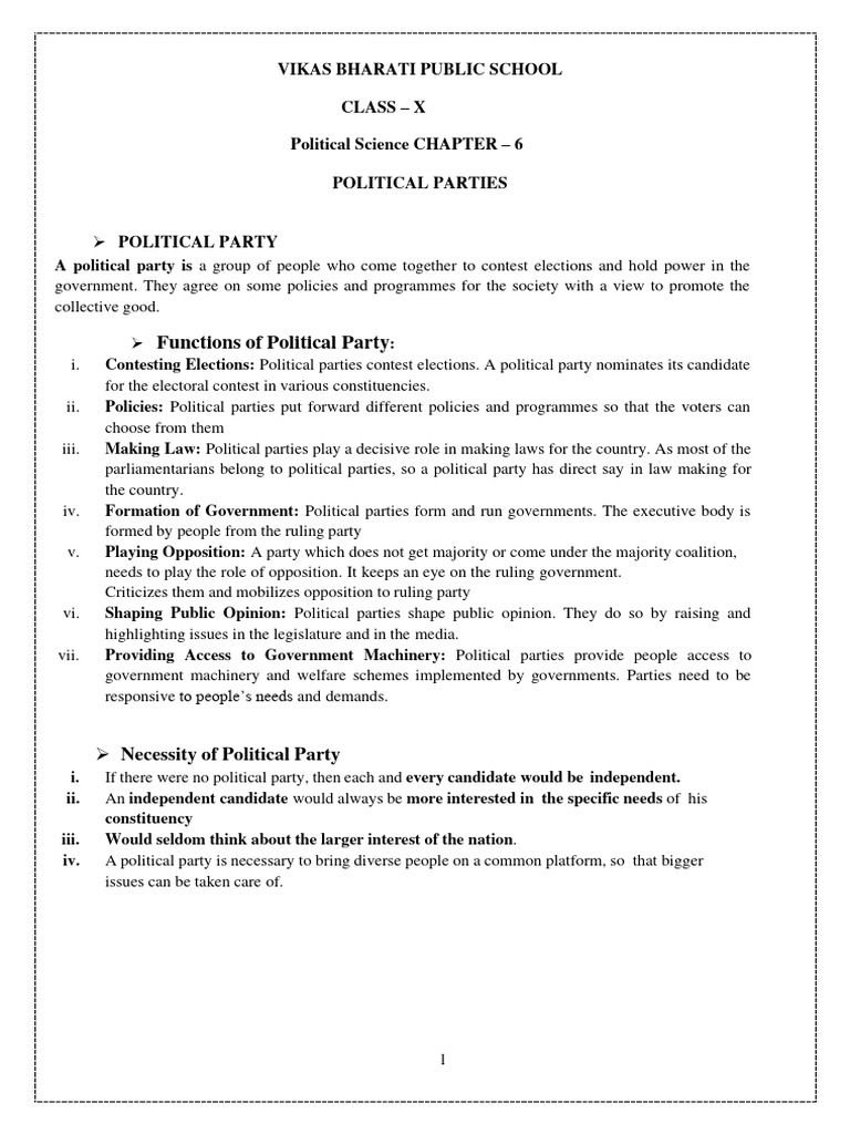 Political Parties Study Material | PDF