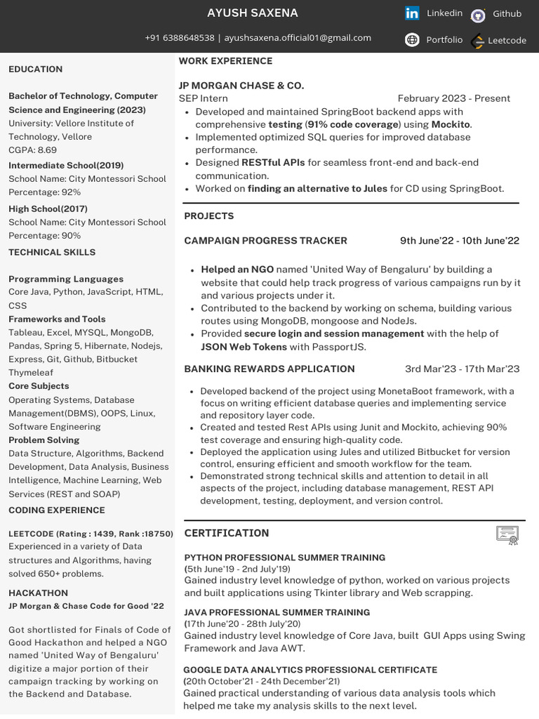 Ayush Saxena Resume PDF | PDF