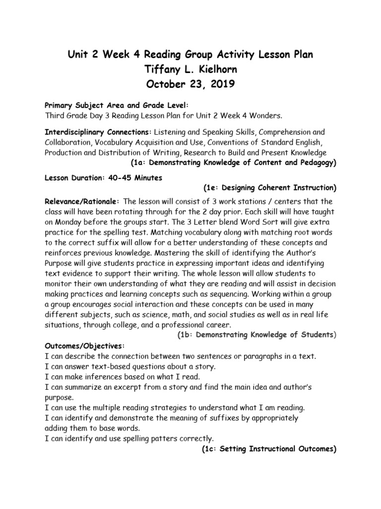 UNIT 2 WEEK 4 Lesson Plan | PDF